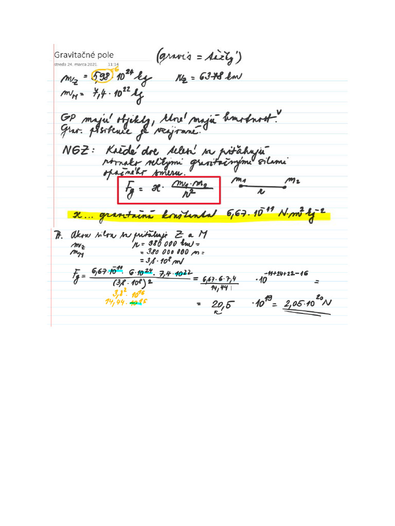 FYZ - Gravitačné Pole - Úvod | PDF