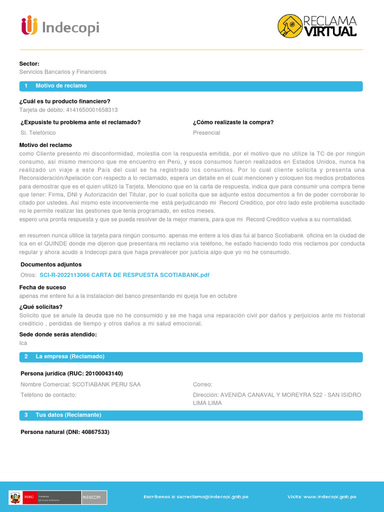 Reclamo Indecopi | PDF