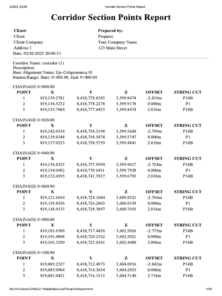 Corridor Section Points Report | PDF