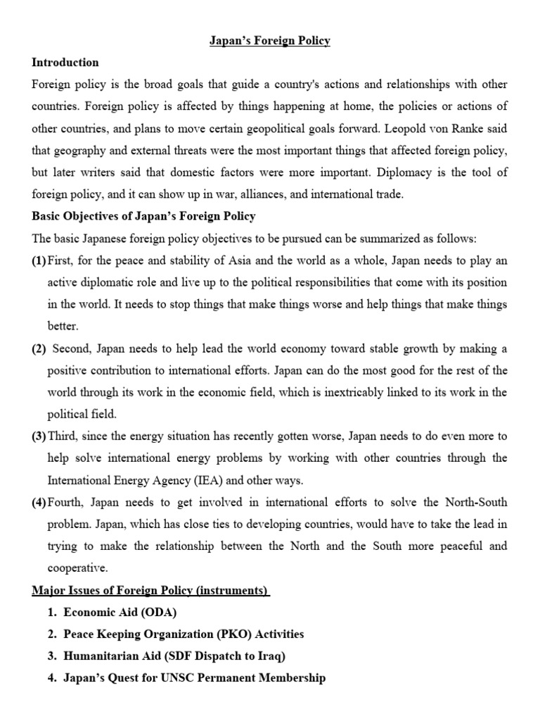 Japan's Foreign Policy Overview | PDF | Aids | United Nations