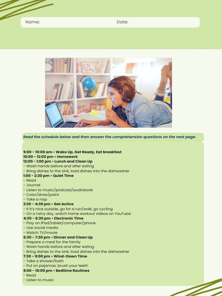 ESL Daily Routines Reading Comprehension | PDF