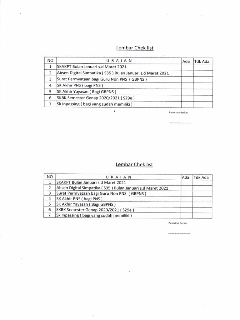 Lembar Chek List | PDF