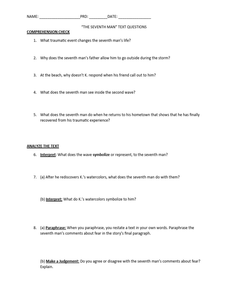 7th Man Text Questions | PDF | General Fiction
