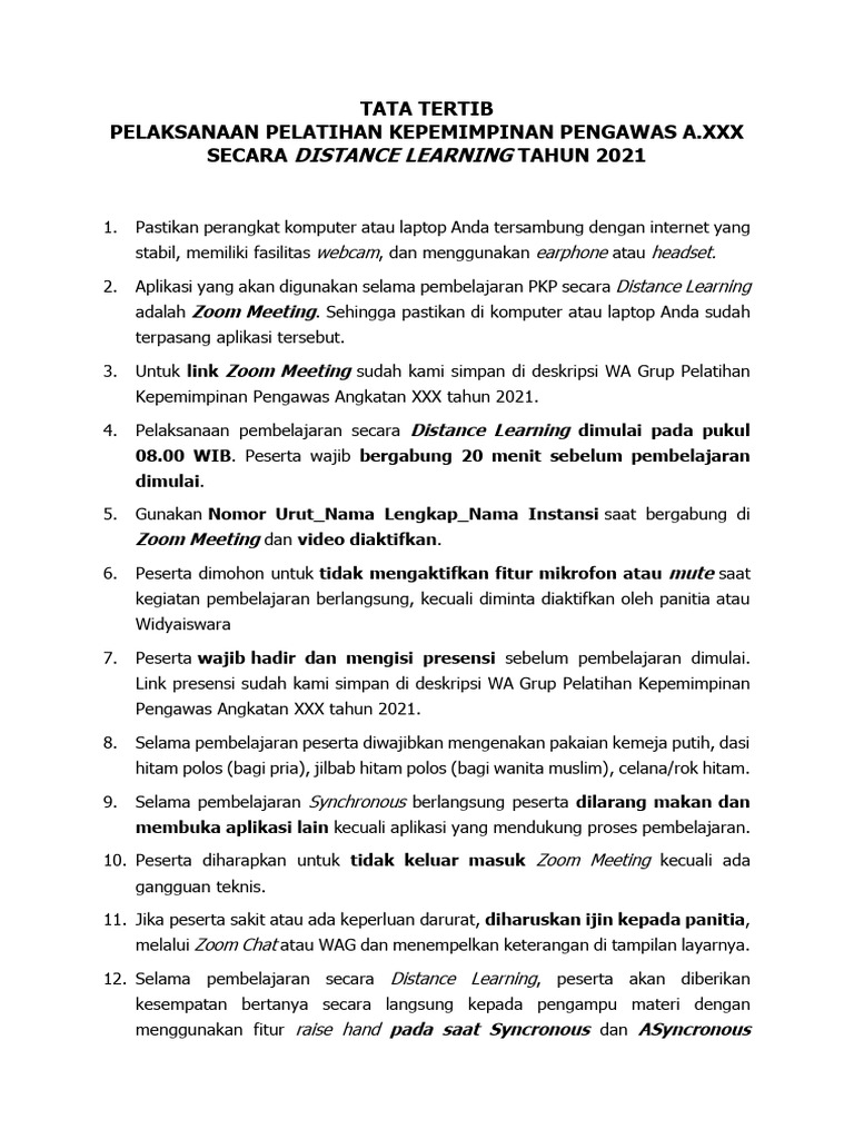 TATA TERTIB Pelaksanaan PKP (Distance Learning) | PDF