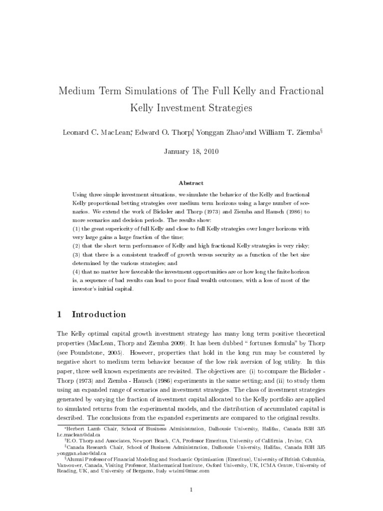 Medium Term Simulations of The Full Kelly and Fractional Kelly ...