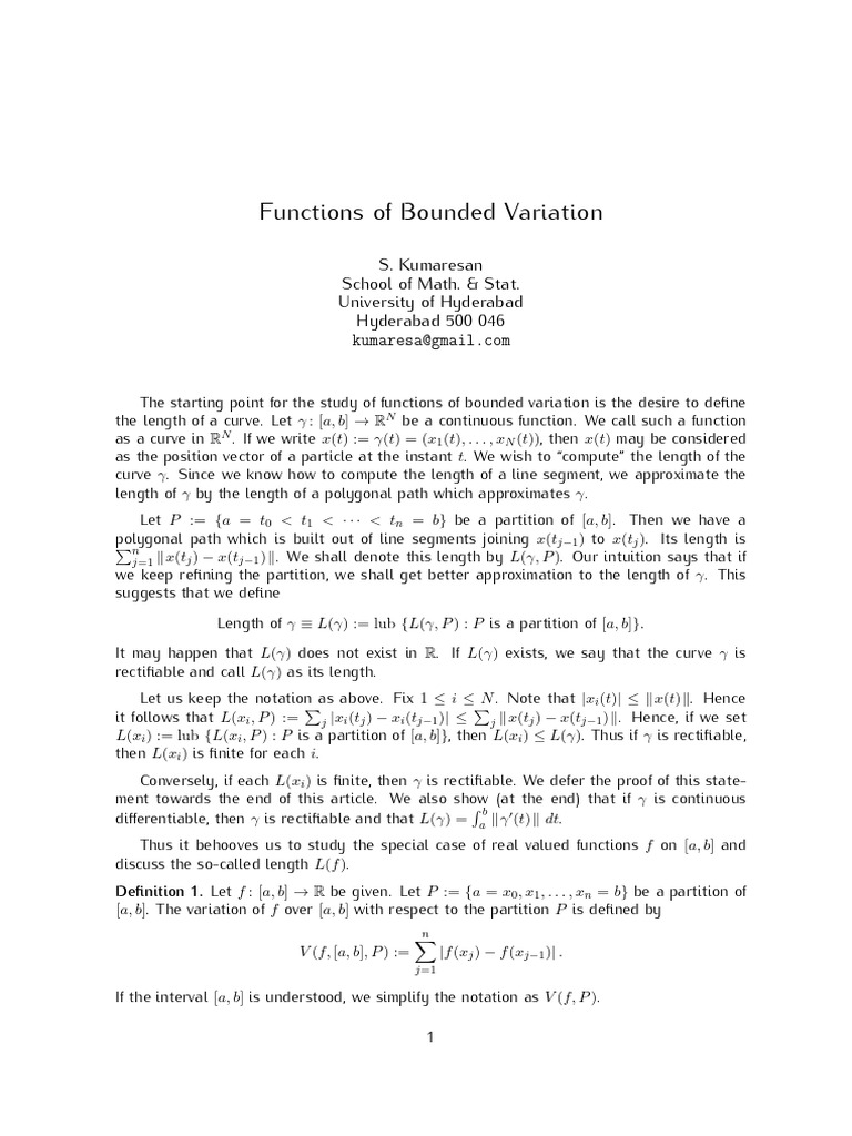 Functions Of Bounded Variation Pdf Function Mathematics Mathematical Physics
