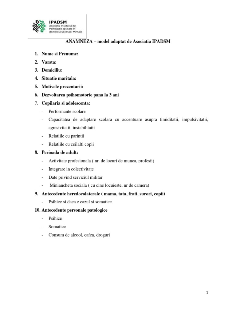 Model Anamneza IPADSM Adult | PDF