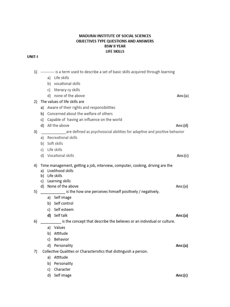 Life Skills One Word | PDF