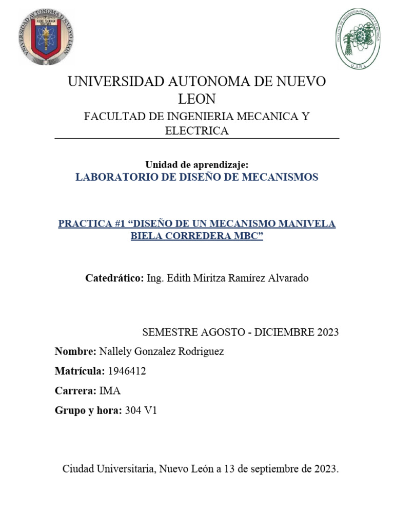 Practica 1 lab diseño de mecanismos | PDF