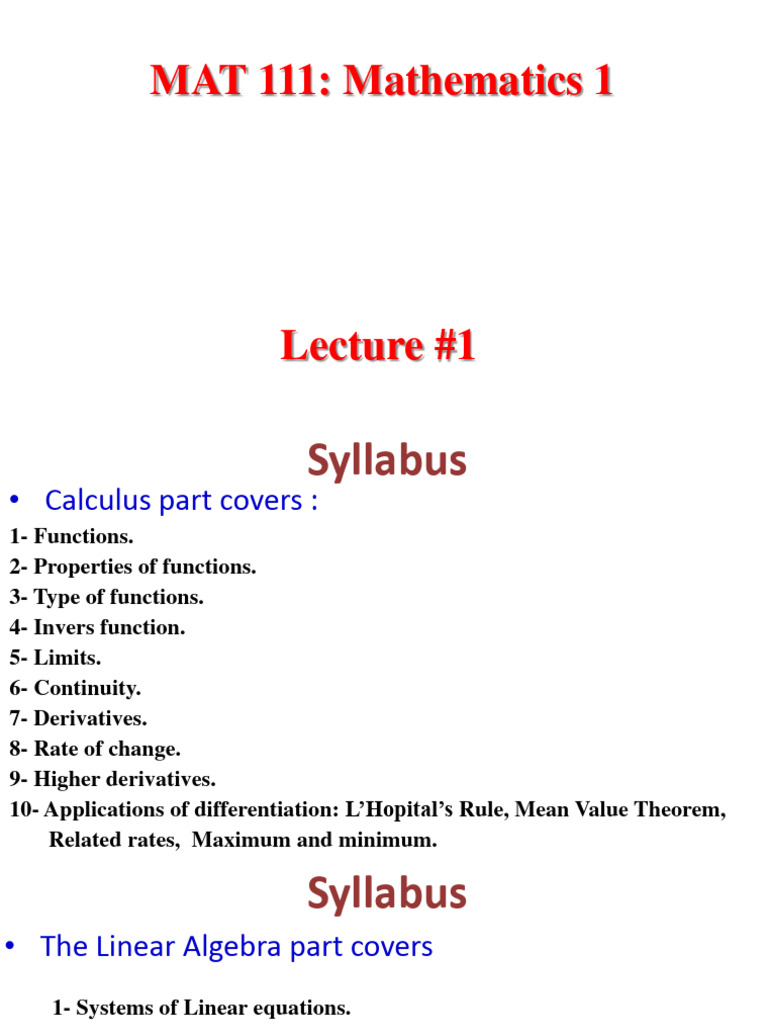 Lecture #1 | PDF | Function (Mathematics) | Derivative