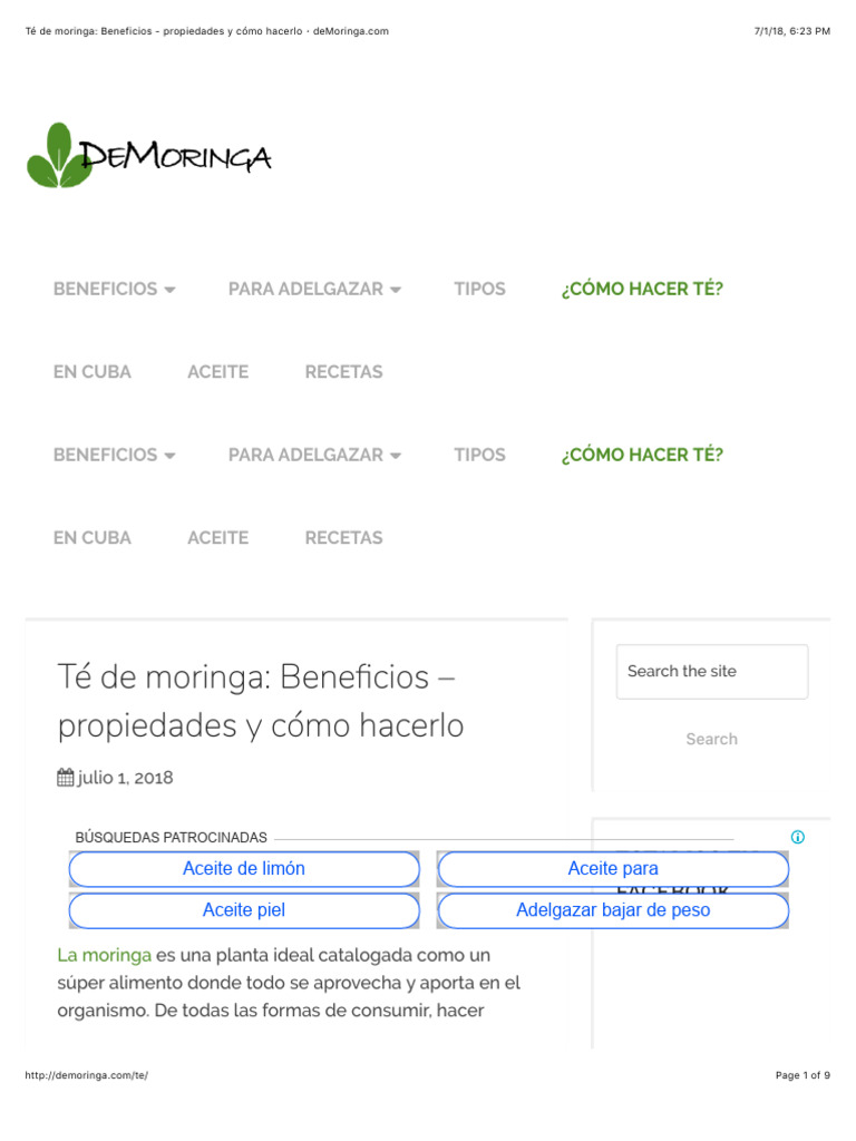 Té De Moringa Beneficios Propiedades Y Cómo Hacerlo Pdf