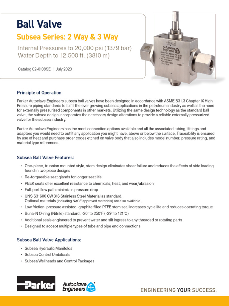 Catalogue Parker Ball Valve | PDF | Valve | Pipe (Fluid Conveyance)