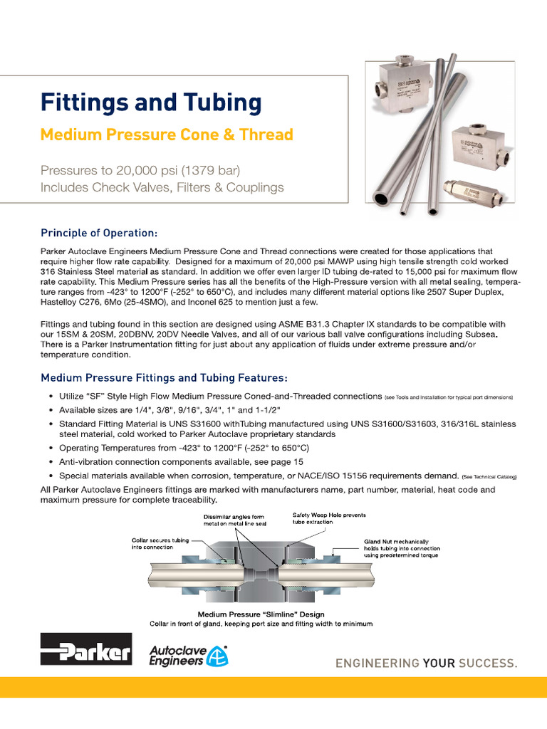 Catalogue Parker Medium Pressure Fittings | PDF