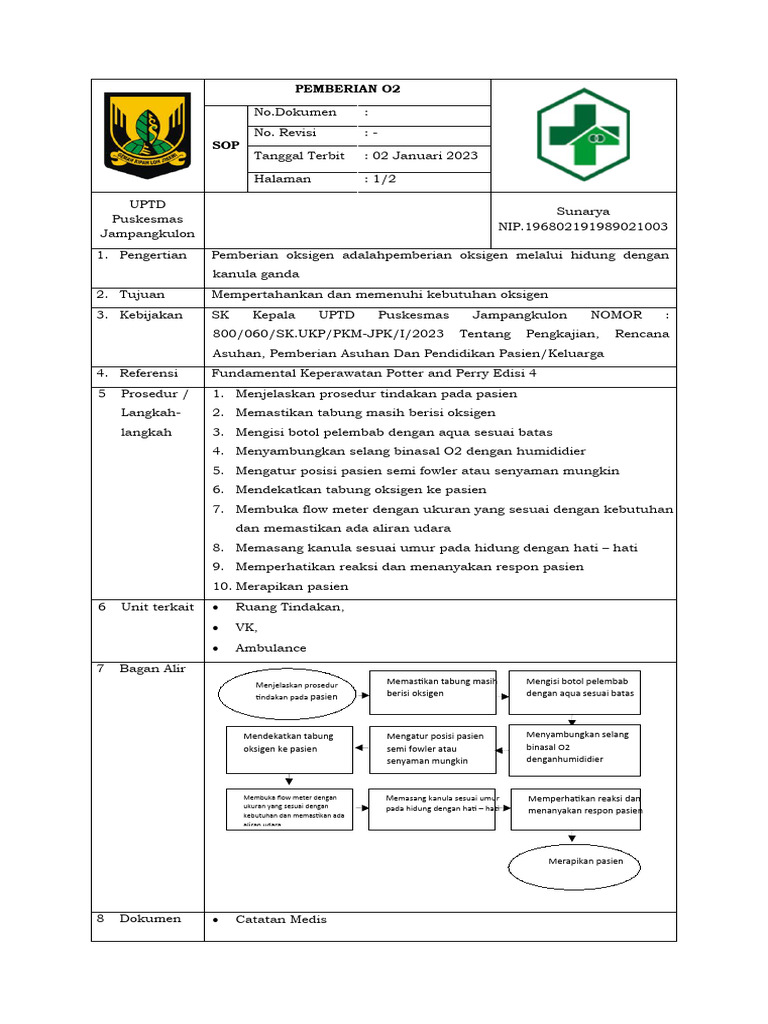 Sop Pemberian O2 | PDF