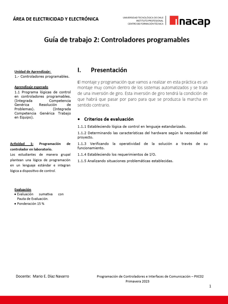 GUÍA DE TRABAJO 2 - Controladores Programables | PDF | Relé | Evaluación