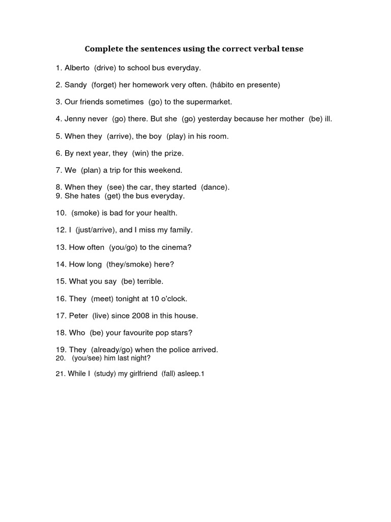 Sentence Completion with Verb Tenses | PDF | Art