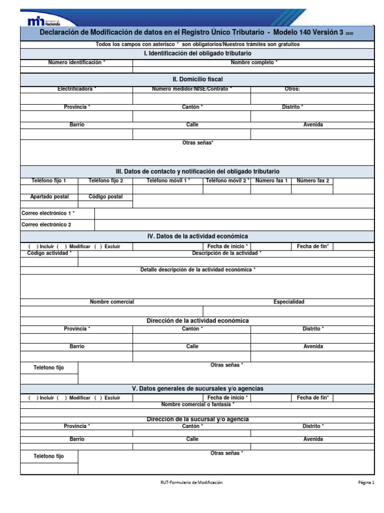 D140 - Declaracion de Modificacion en El Registro Unico Tributario | PDF