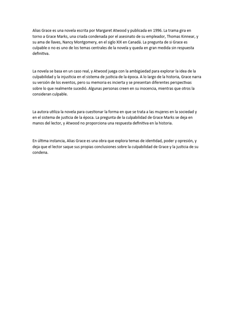 Alias Grace: Culpabilidad y Justicia | PDF | Novela negra, policíaca y ...