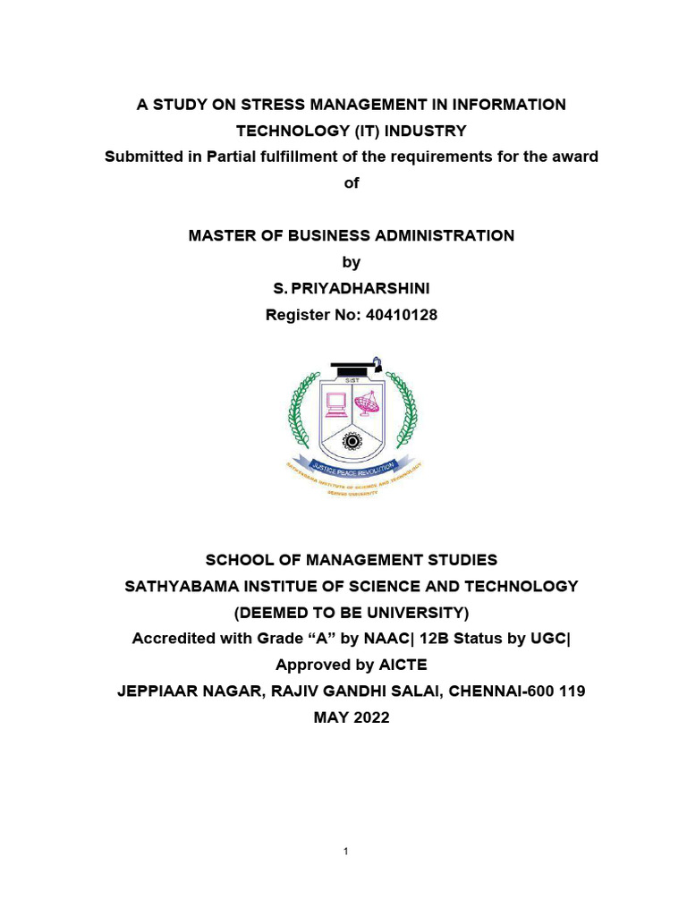 2022 Mba Mba Batchno 128 | PDF | Occupational Stress | Stress (Biology)