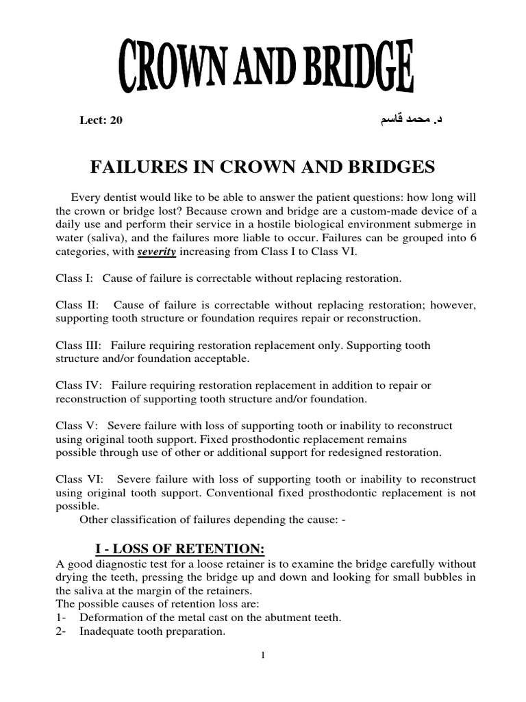 Failures in Crown and Bridge | PDF | Home & Garden | Science & Mathematics