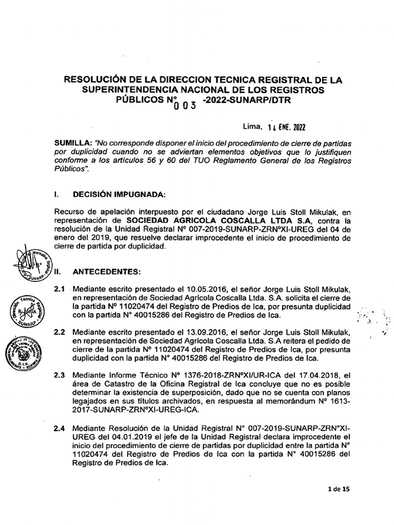 Duplicidad Coscalla Res. 003 2022 DTR PDF | PDF