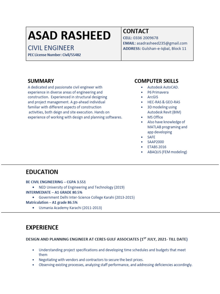 Asad Rasheed-Cv | PDF | Consultant | Project Management