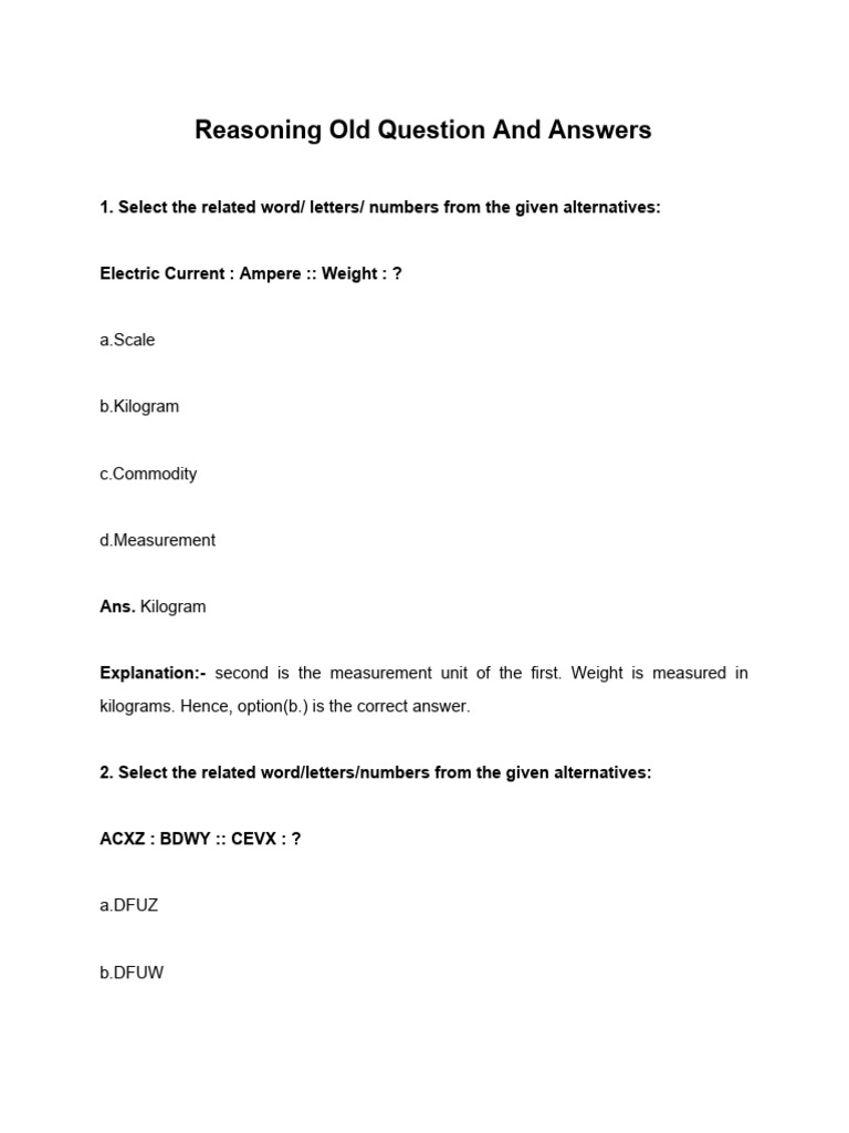 Reasoning Sample Questions | PDF