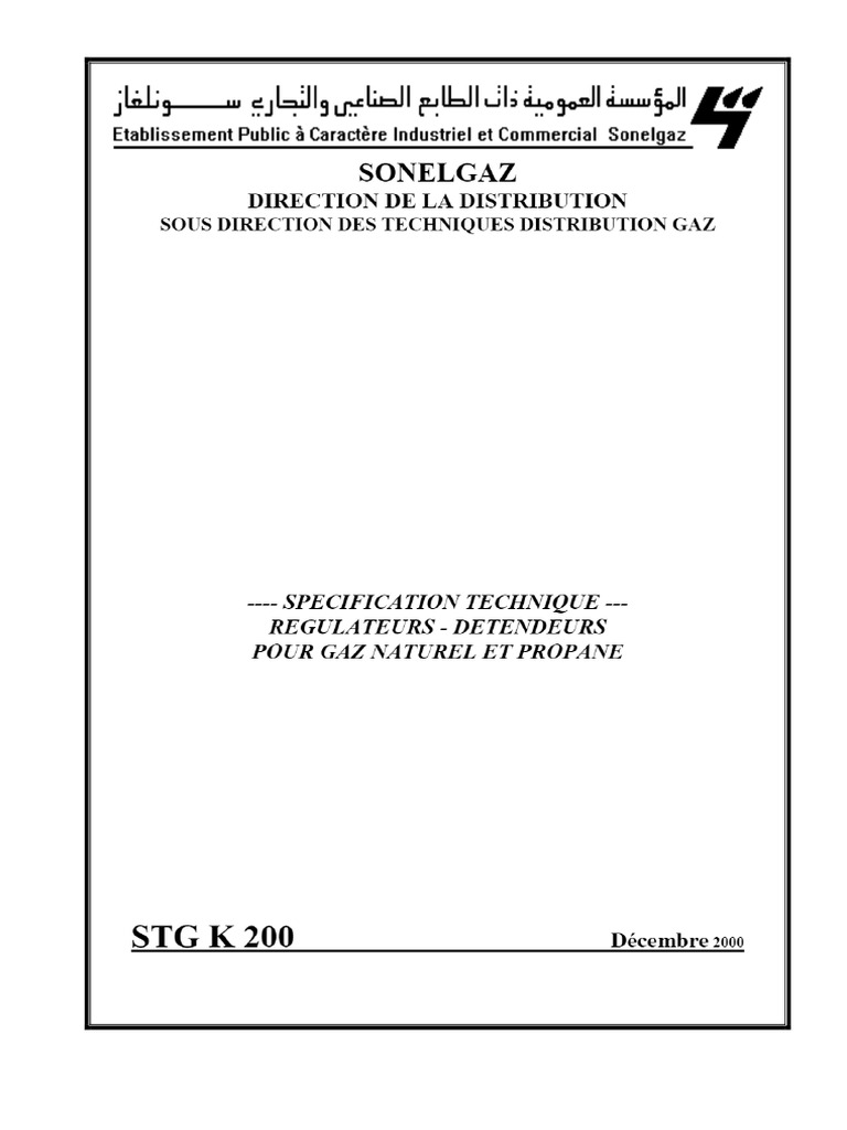 SONELGAZ DIRECTION DE LA DISTRIBUTION SOUS DIRECTION DES TECHNIQUES DISTRIBUTION GAZ - PDF | PDF