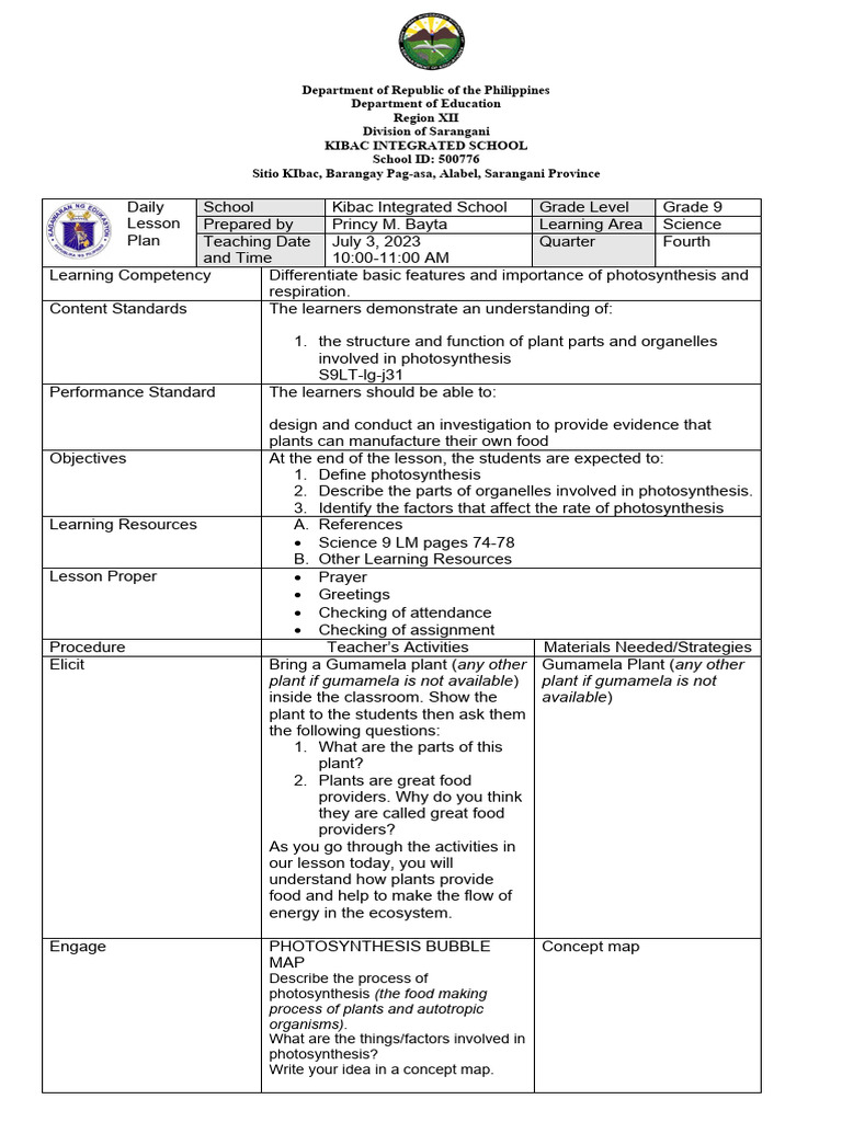 Lesson Plan in Science 9 1st Quarter | PDF | Learning | Cognition