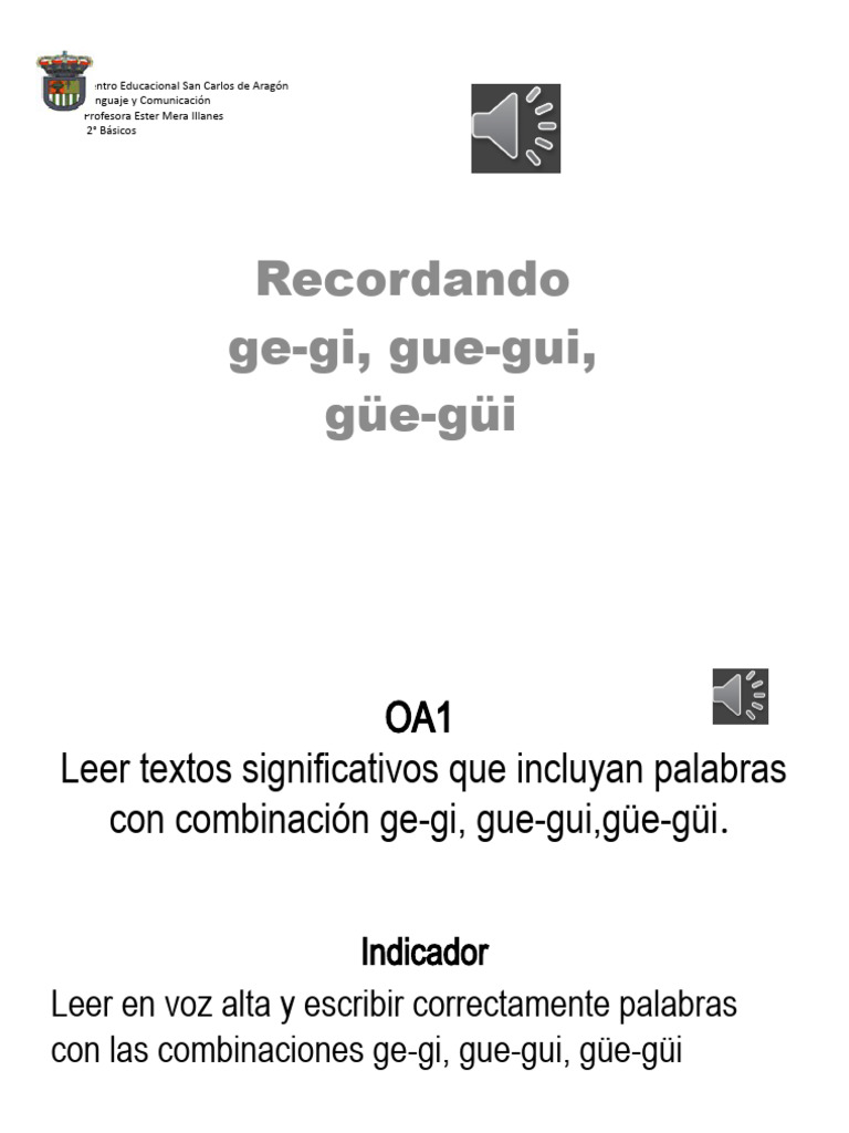 2° Básico Lenguaje PPT Ge Gi Gue Gui Güe Güi | PDF