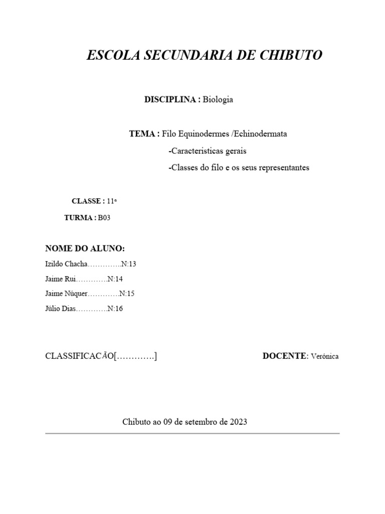 Escola Secundaria de Chibuto | PDF | Organismos | Primeiros seres vivos ...