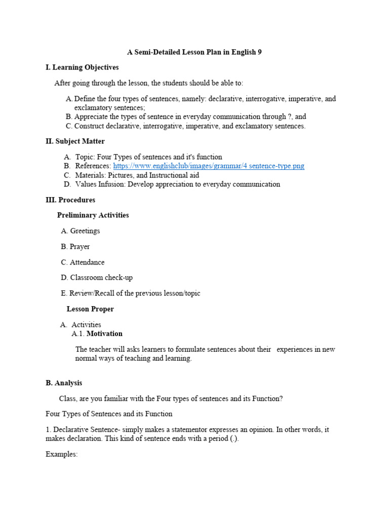 LP-Sample Semi Detailed Lesson Plan | PDF