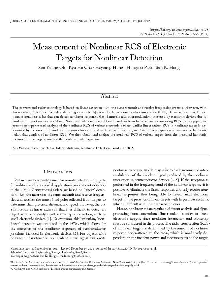 Measurement Of Nonlinear Rcs Of Electronic Targets For Nonlinear