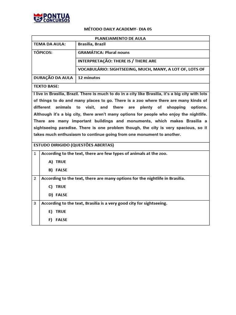 Aula 5 - Pluralnouns - Exercícios | PDF