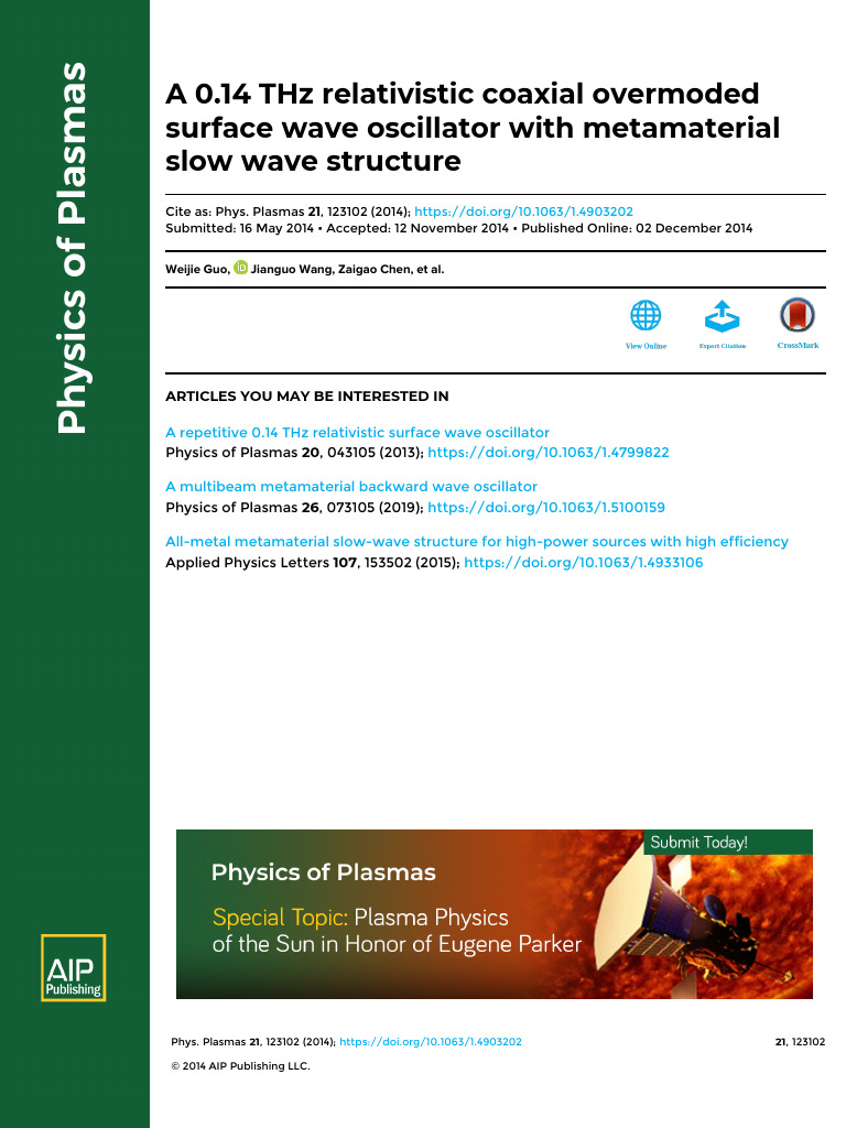 A 0.14 THZ Relativistic Coaxial Overmoded Surface Wave Oscillator With Metamaterial Slow Wave ...