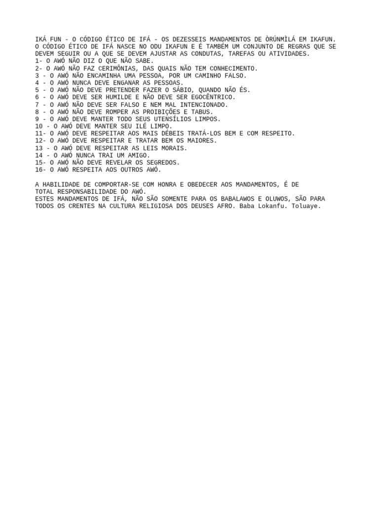 Ika Fun Mandamentos de Ifa | PDF | Estudos de Línguas Estrangeiras