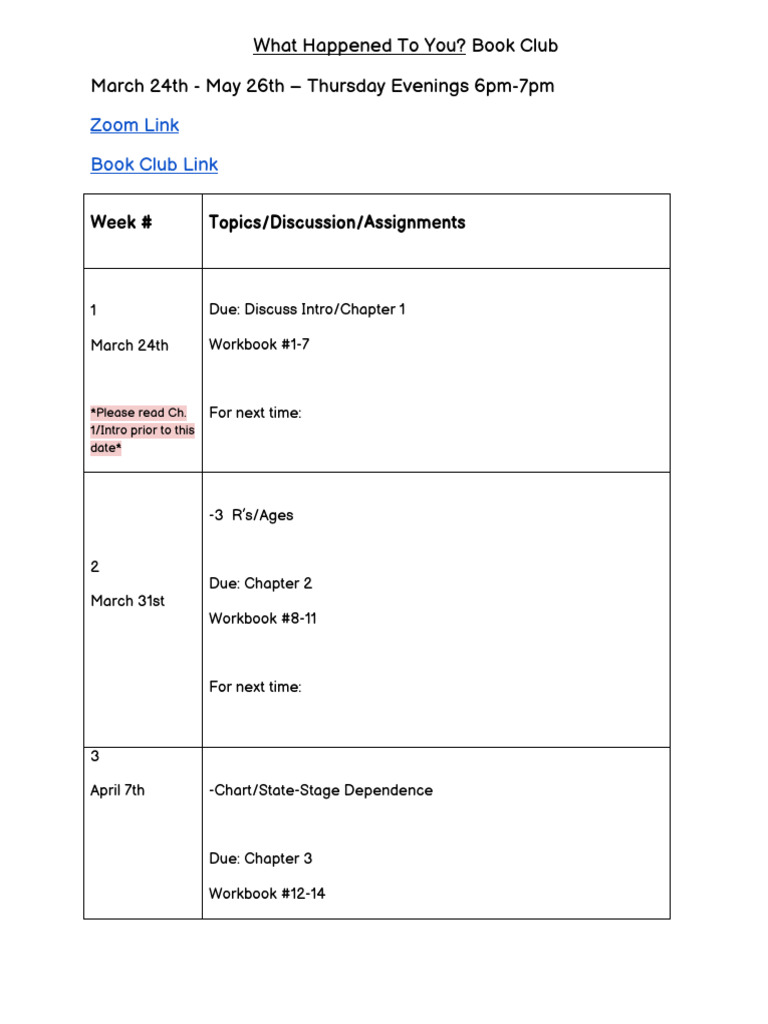 Book Club Meeting Schedule | PDF | Psychology