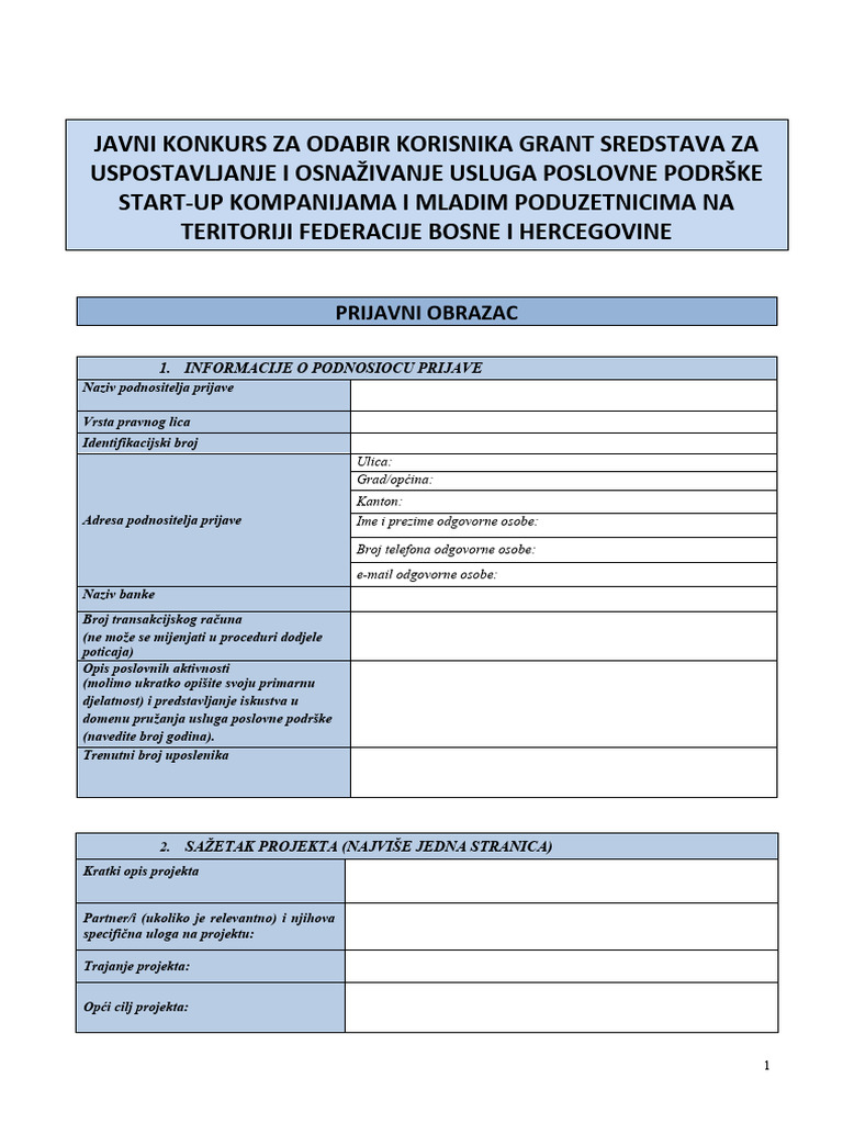 Obrazac Projektnog Prijedloga - PRILOG I | PDF