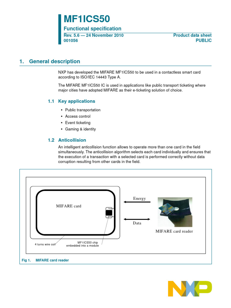 MF1ICS50 | PDF | Smart Card | Electronics