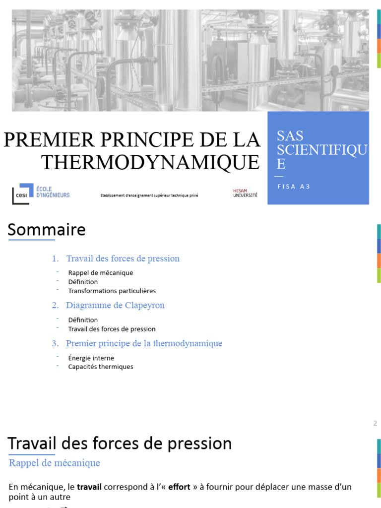 SAS Thermodynamique 2 Premier Principe de La Thermodynamique SAM 280721 | PDF | Pression ...