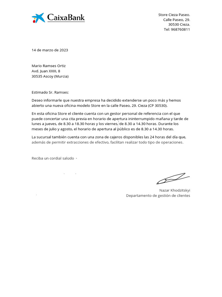 Carta Comercial CaixaBank | PDF