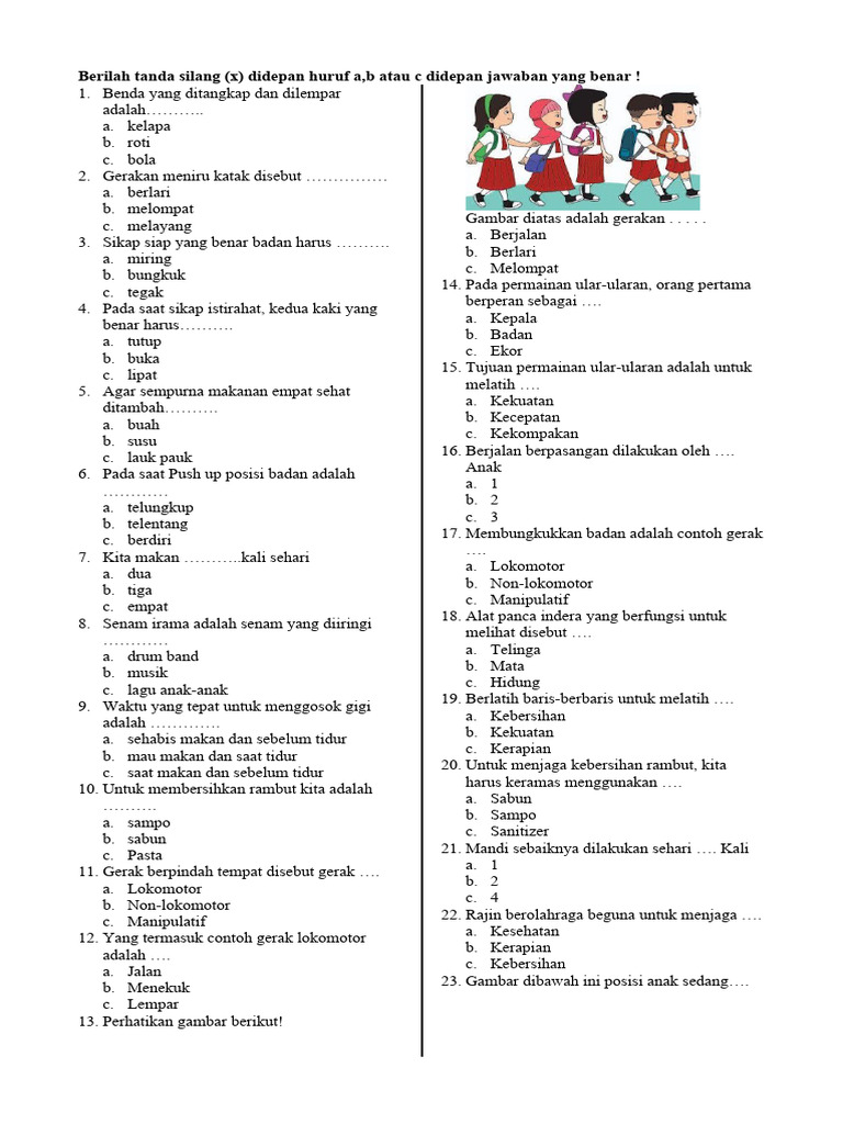 Soal PJOK Kelas 1 SD | PDF