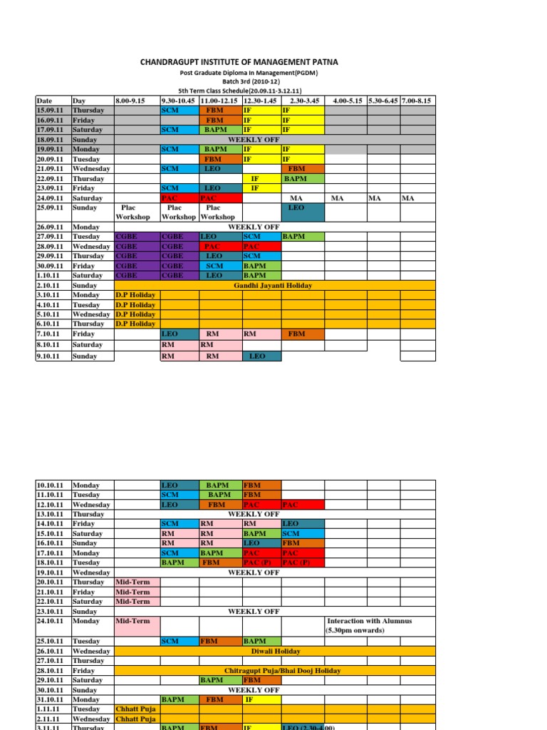 PGDM 5th Term Class Schedule | PDF | Economies | Business