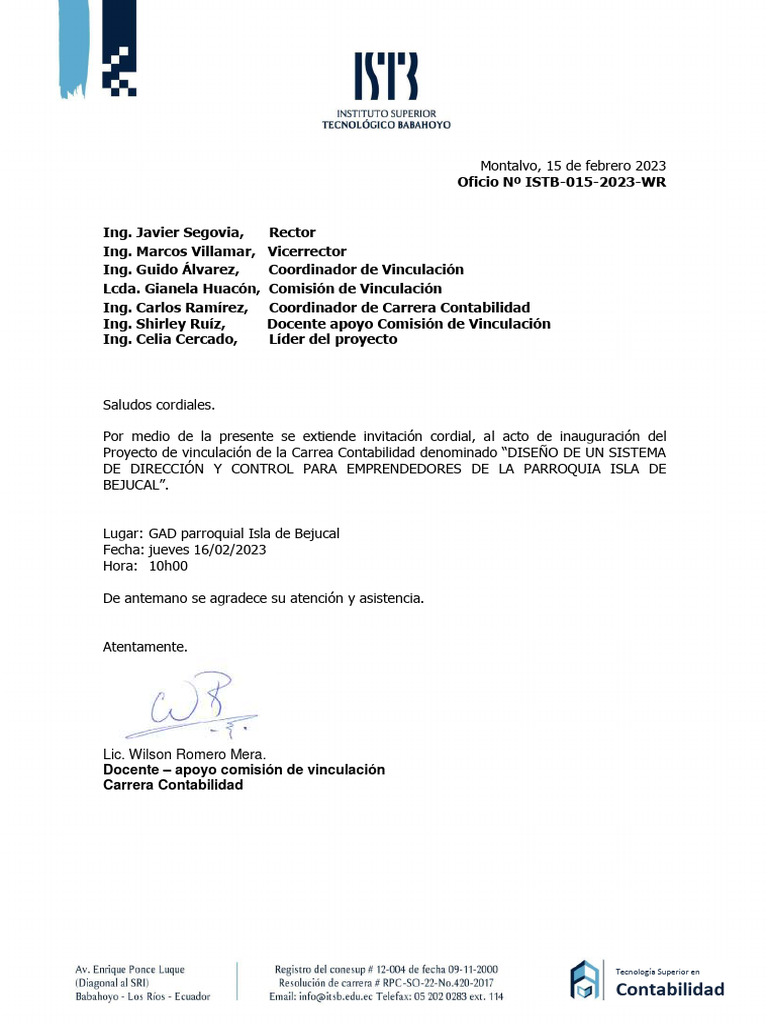 Oficio Invitación Inauguración | PDF