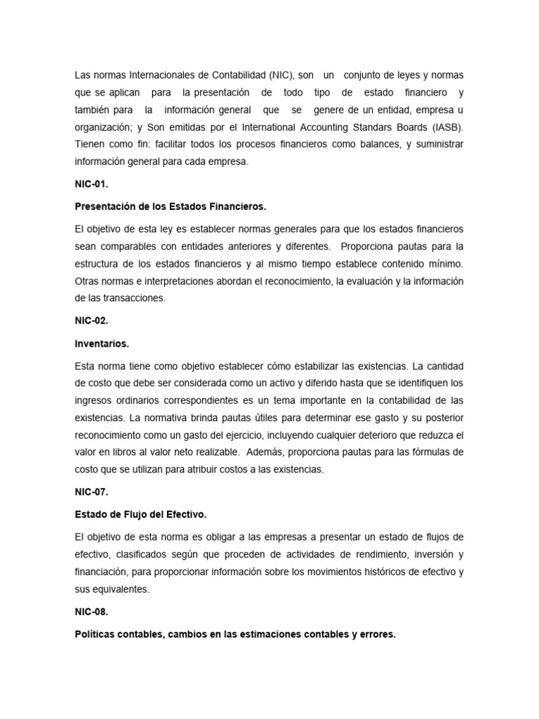 Análisis de Las Normas NIC | PDF | normas internacionales de ...