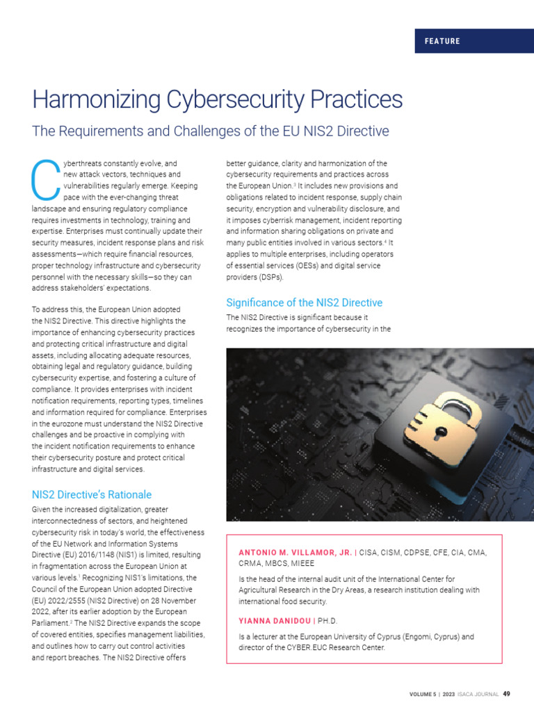 Harmonizing Cybersecurity Practices - Requirements and Challenges of The EU NIS2 Directive | PDF ...