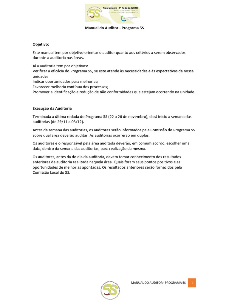 Manual Do Auditor 5 - Programa 5s | PDF