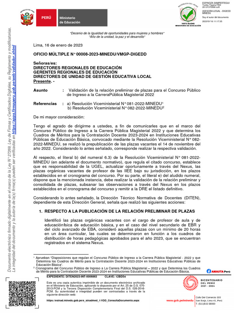 Oficio Multiple 00008 2023 Minedu Vmgp Digedd Amauta Perú Pdf