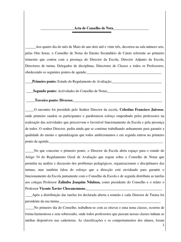 Acta De Proyecto/exemplo De Acta