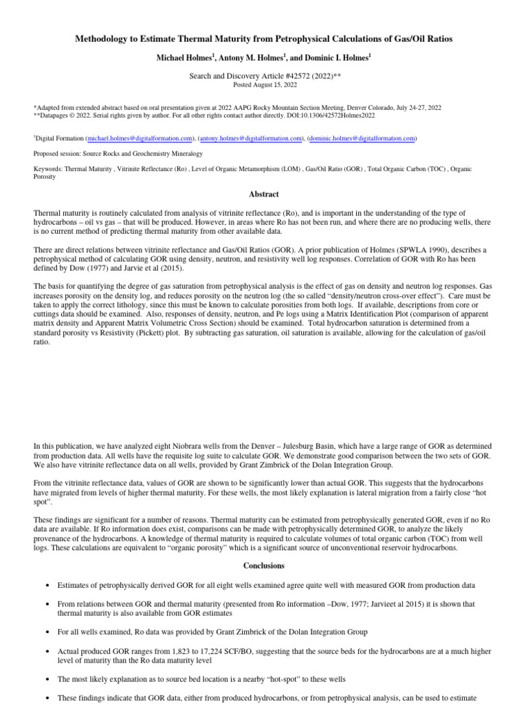 Methodology To Estimate Thermal Maturity From Petrophysical ...